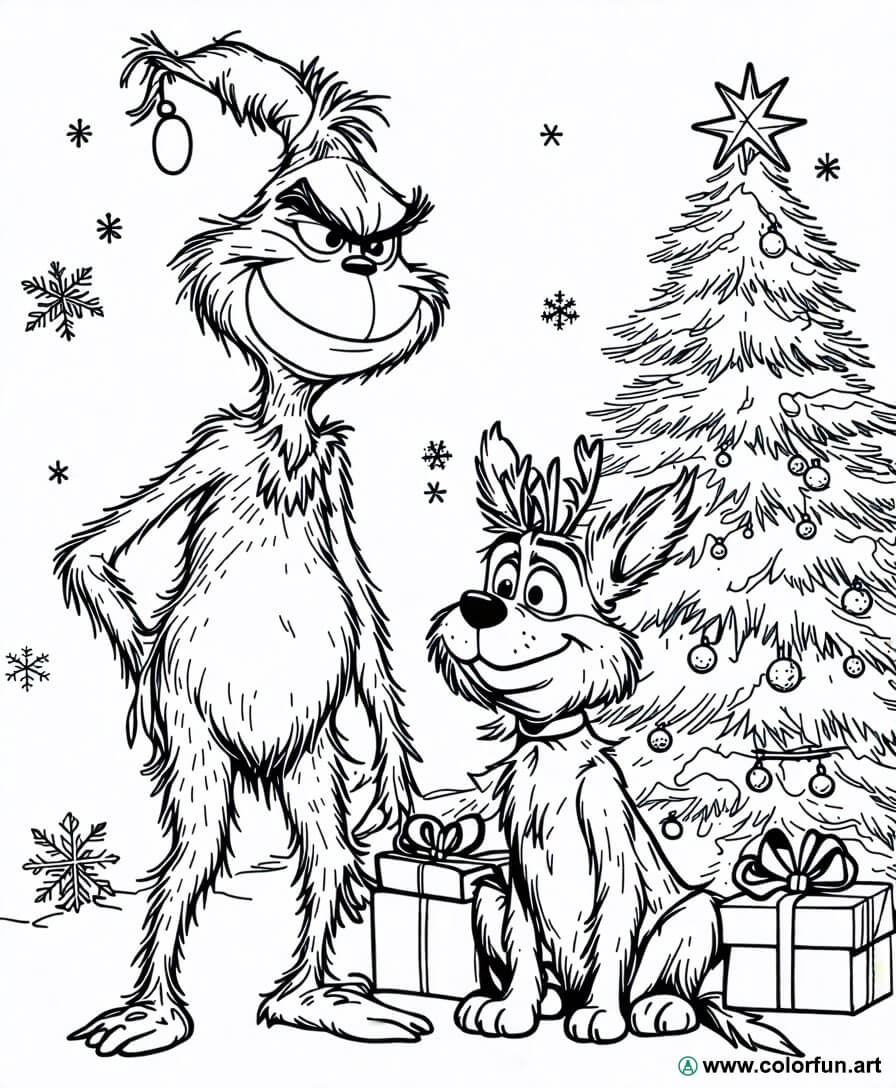 Ausmalbild vom Grinch und Max Kostenloser Download oder Ausdruck verfügbar.