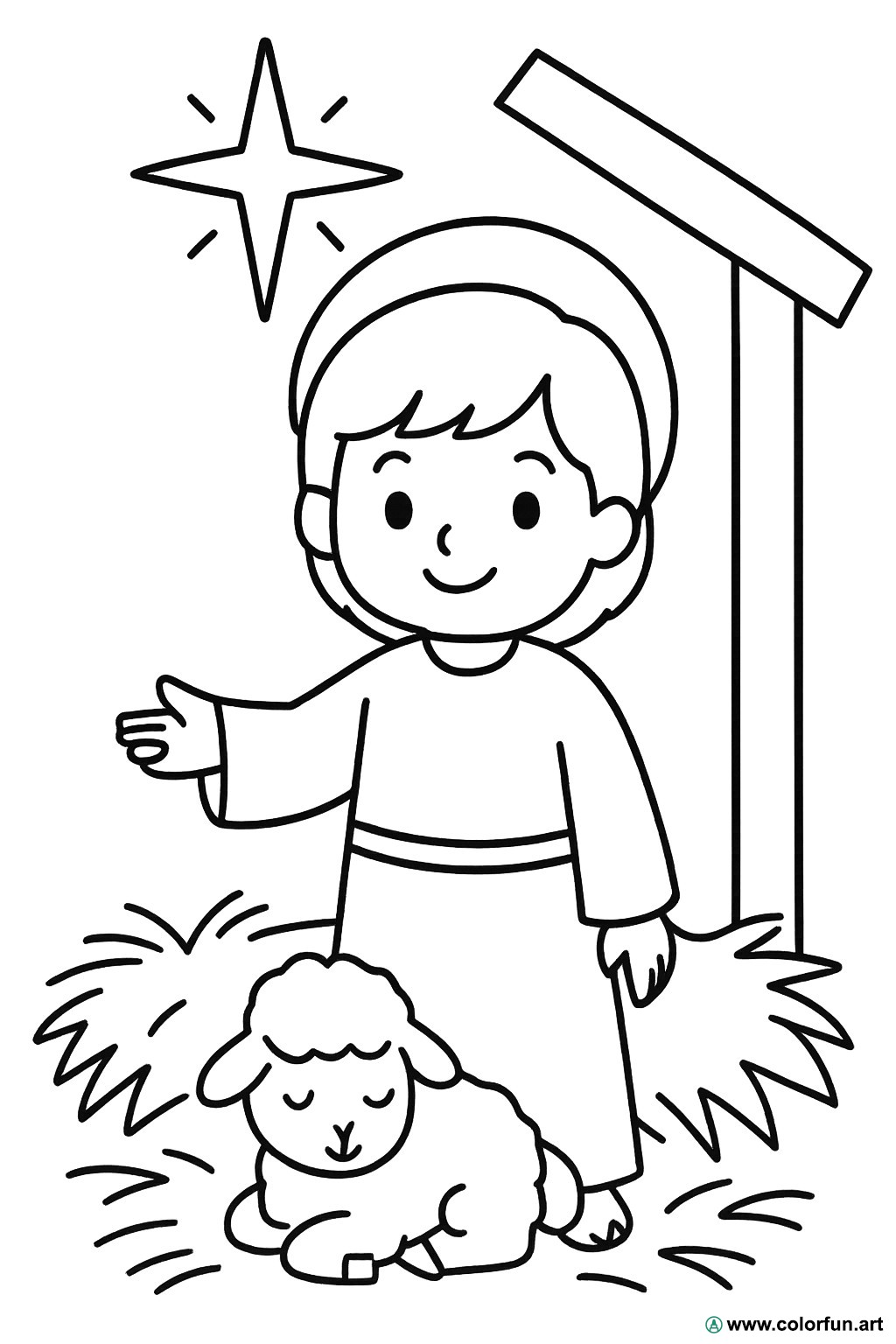 Ausmalbild von Jesus als Kind Kostenloser Download oder Ausdruck verfügbar.
