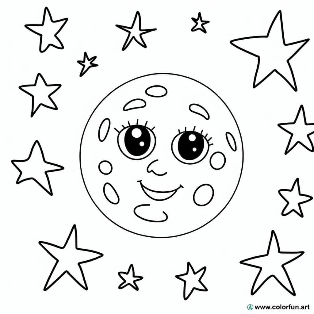 Ausmalbild des Mondes und der Sterne Kostenloser Download oder Ausdruck ...