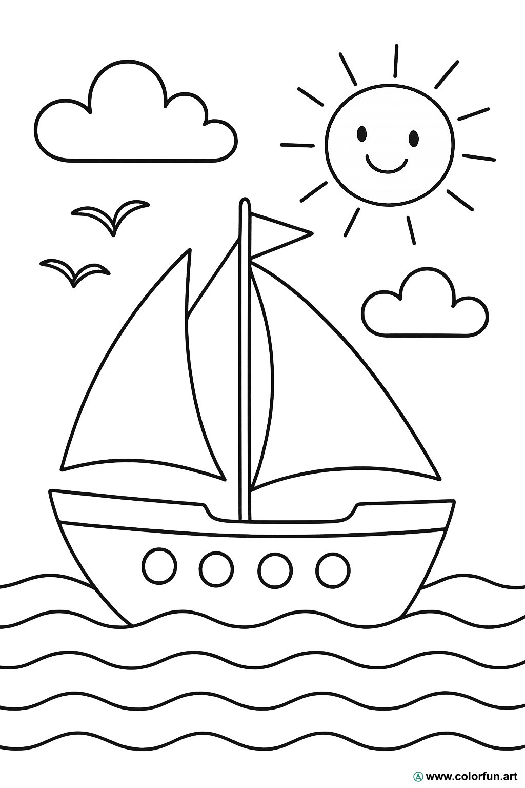 Ausmalbild eines Bootes für Kinder. Kostenloser Download oder Ausdruck ...