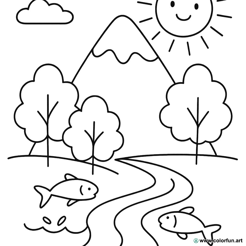 Ausmalbild einer natürlichen Berglandschaft Kostenloser Download oder ...
