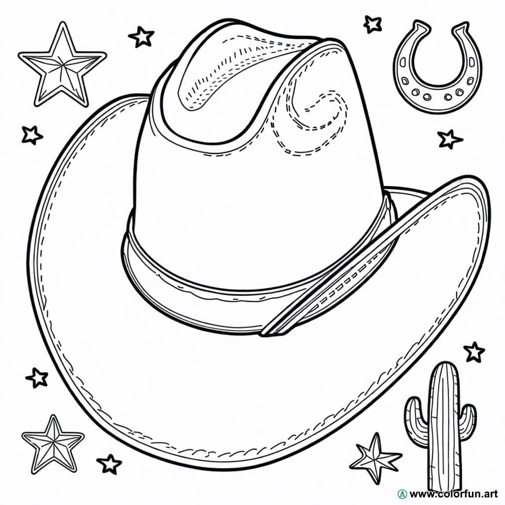 Ausmalbild eines Cowboyhuts Kostenloser Download oder Ausdruck verfügbar.