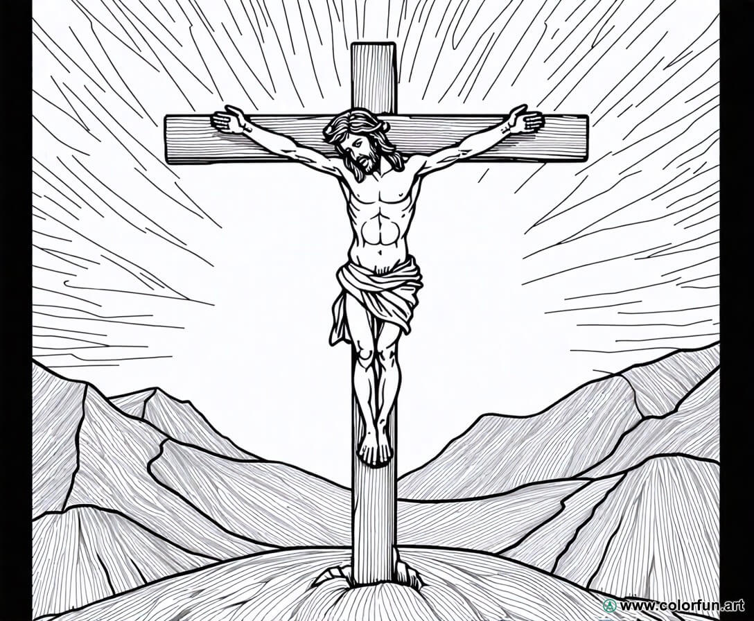 Ausmalbild von Jesus am Kreuz Kostenloser Download oder Ausdruck verfügbar.