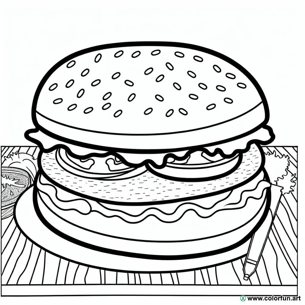 Ausmalbild von Burger Kostenloser Download oder Ausdruck verfügbar.